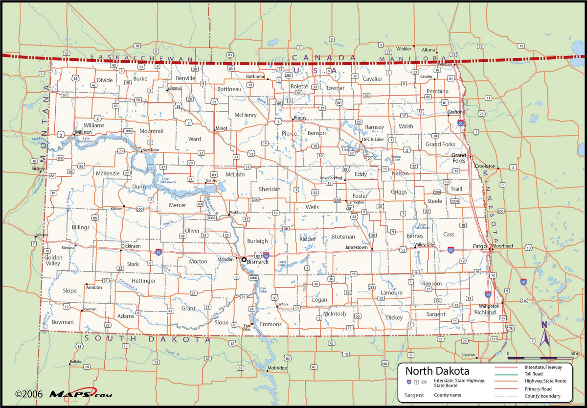 North Dakota County Wall Map – MAD MAPS