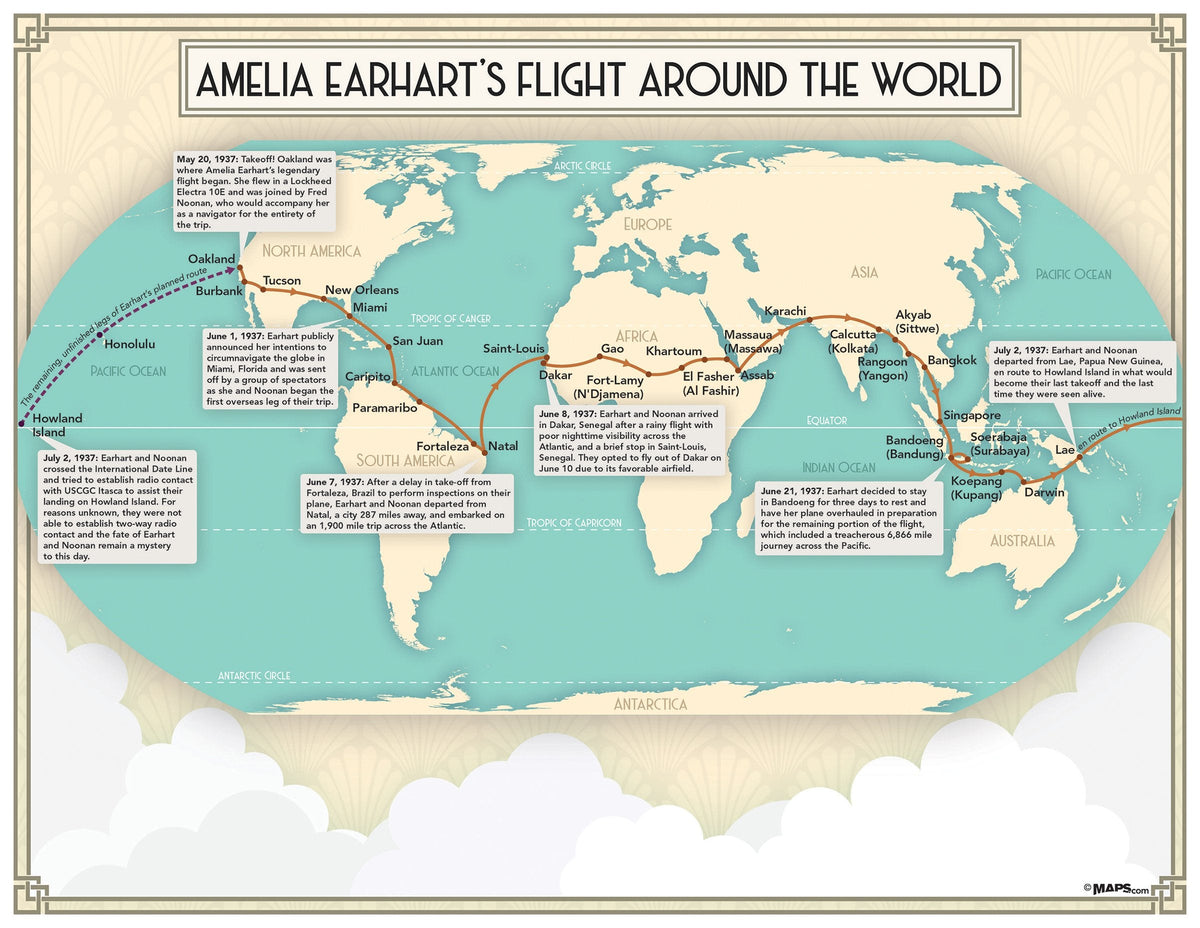 Amelia Earhart’s Flight Around the World Map – MAD MAPS