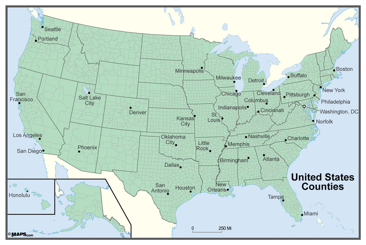 USA with County Outlines Wall Map – MAD MAPS