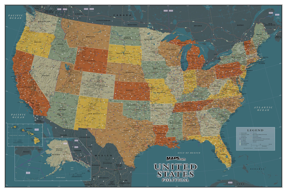 USA Political Wall Map - New Century Style – MAD MAPS