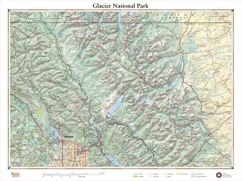 Glacier National Park Map Detailed Glacier National Park, Waterton