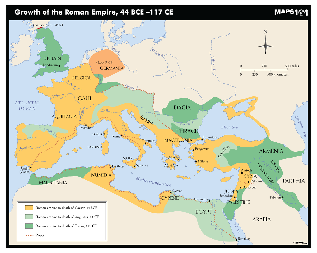 Growth of The Roman Empire, 44 BCE-117 CE – MAD MAPS