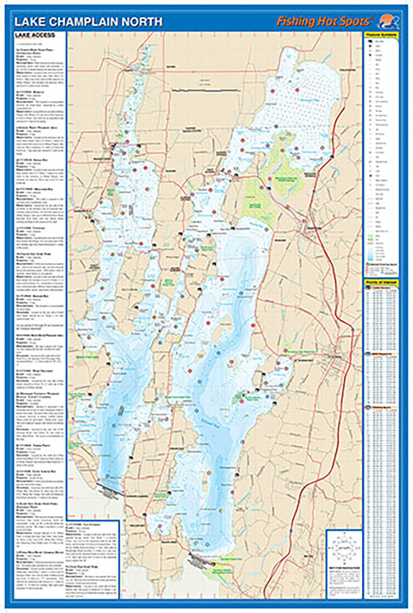 Lake Champlain North Fishing Wall Map (Quebec waters to South Hero ...