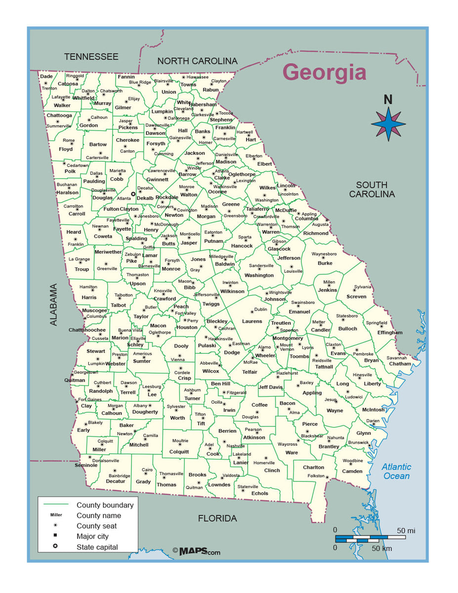 Georgia County Outline Wall Map – MAD MAPS