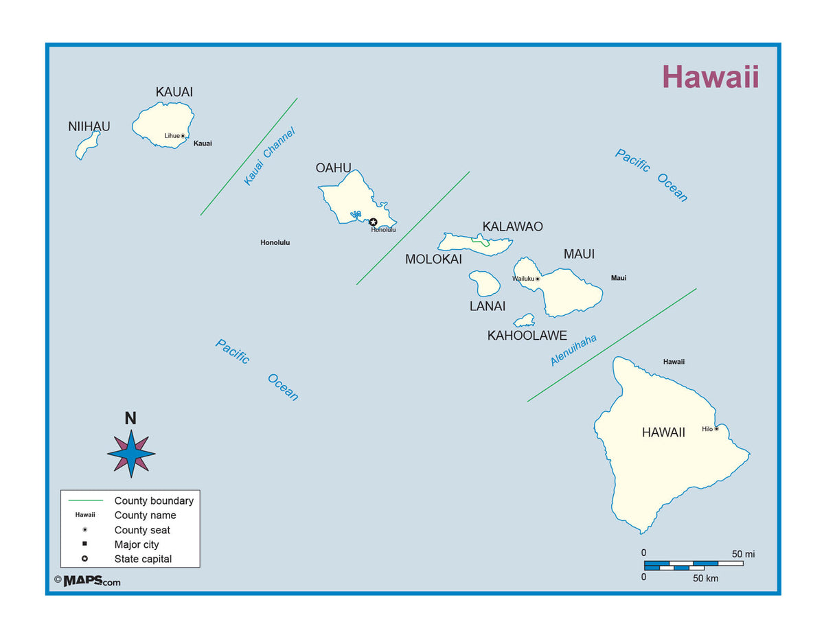 Hawaii County Outline Wall Map – MAD MAPS