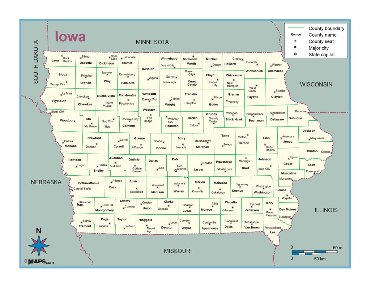 Iowa County Outline Wall Map – MAD MAPS