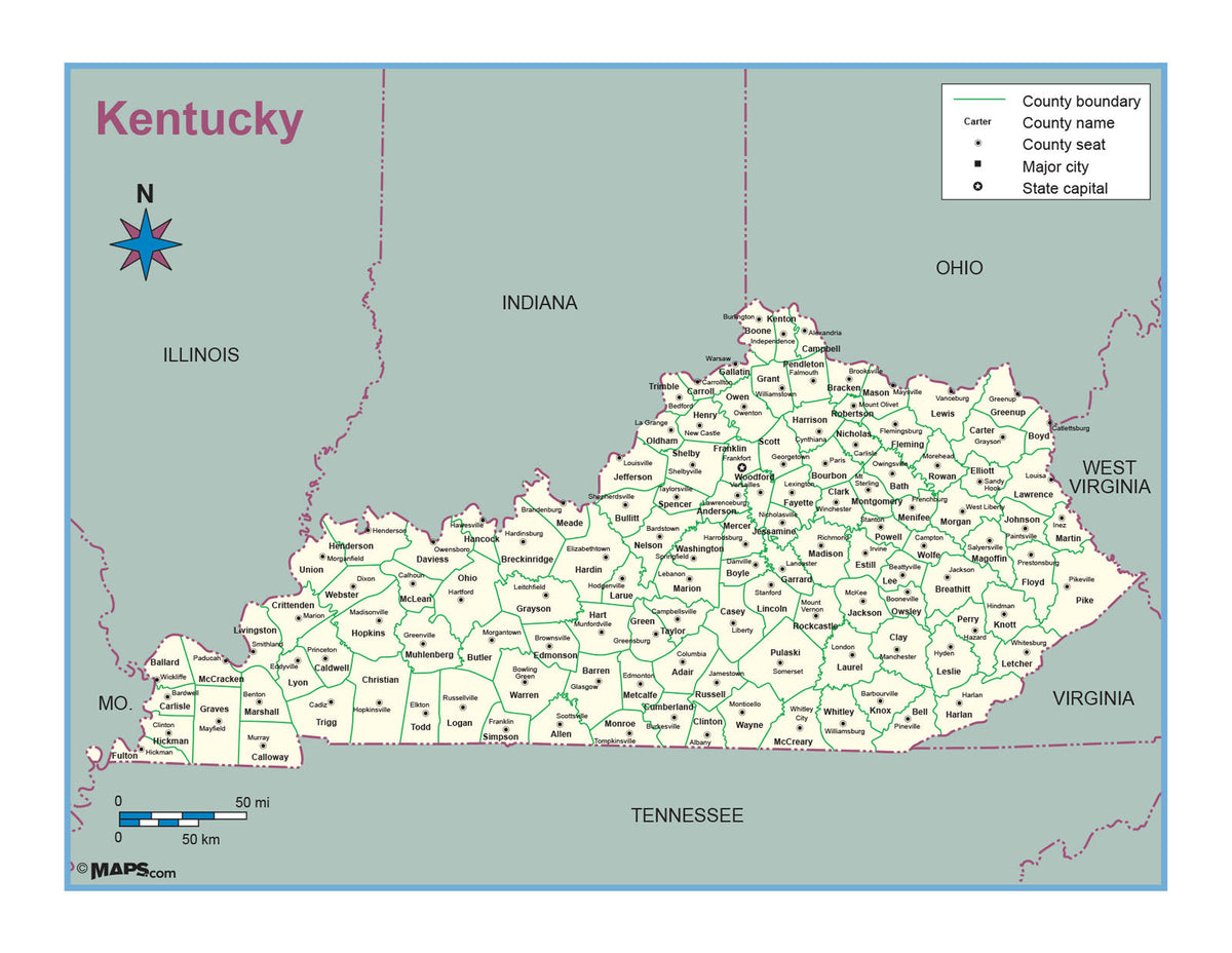 Kentucky County Outline Wall Map – MAD MAPS