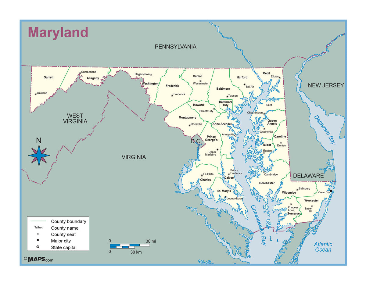 Maryland Washington Dc County Outline Wall Map – MAD MAPS