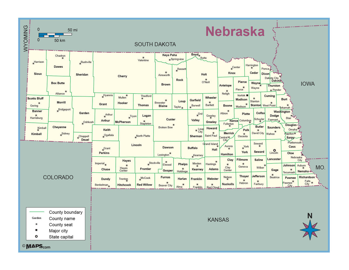 Nebraska County Outline Wall Map – MAD MAPS