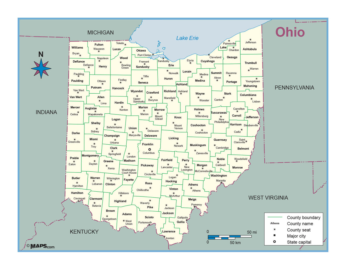 Ohio County Outline Wall Map – MAD MAPS