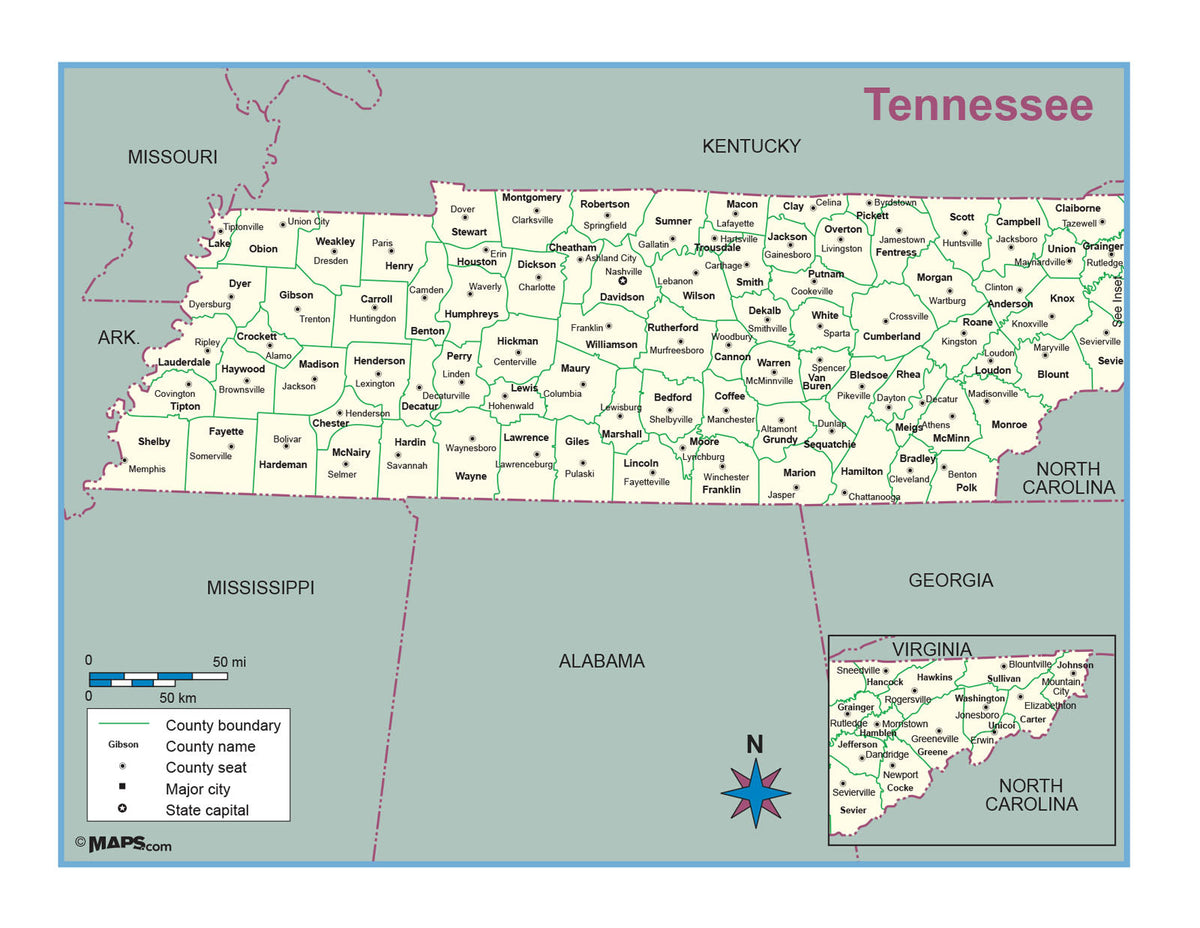 Tennessee County Outline Wall Map – MAD MAPS