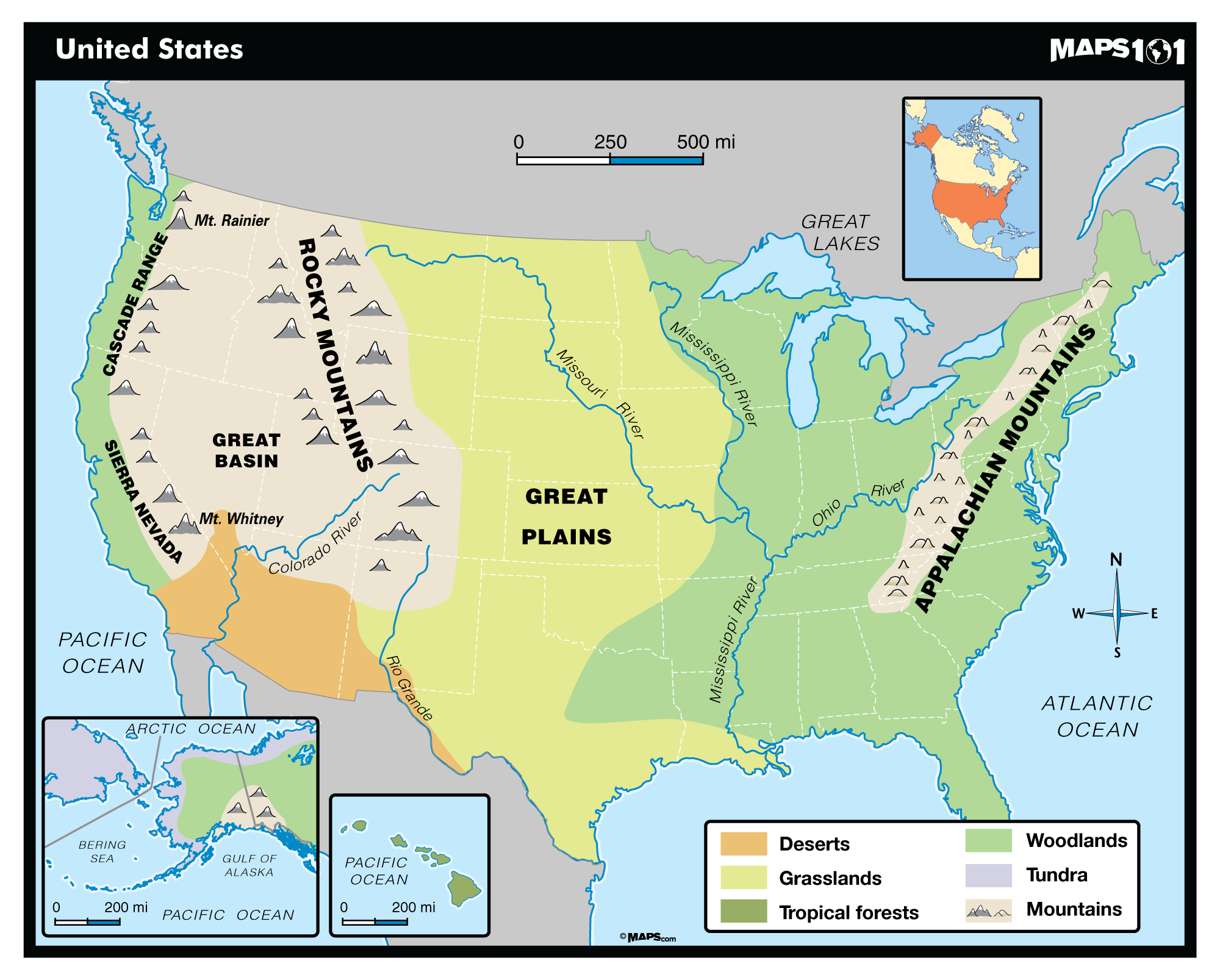 Printable Physical Map Of Us