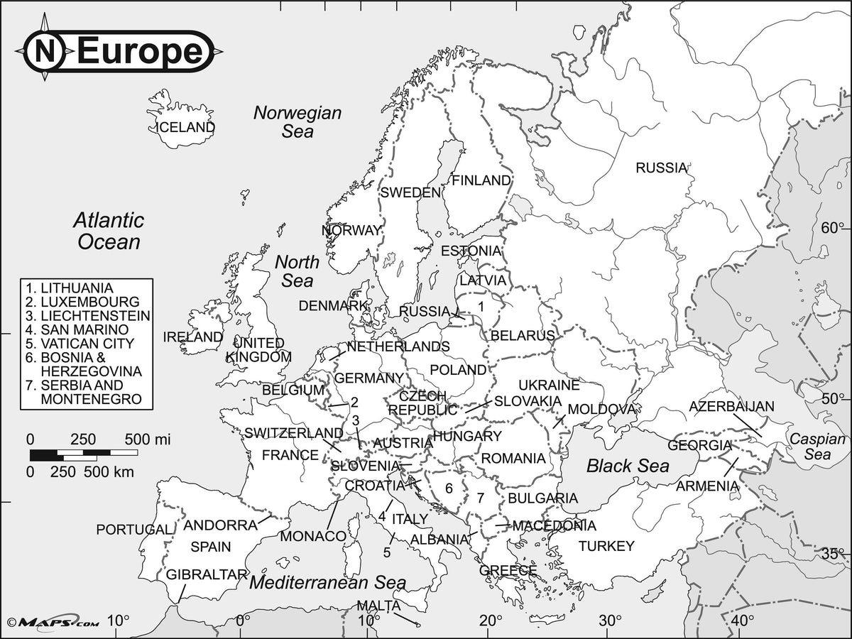 Europe Black & White Reference Map – MAD MAPS