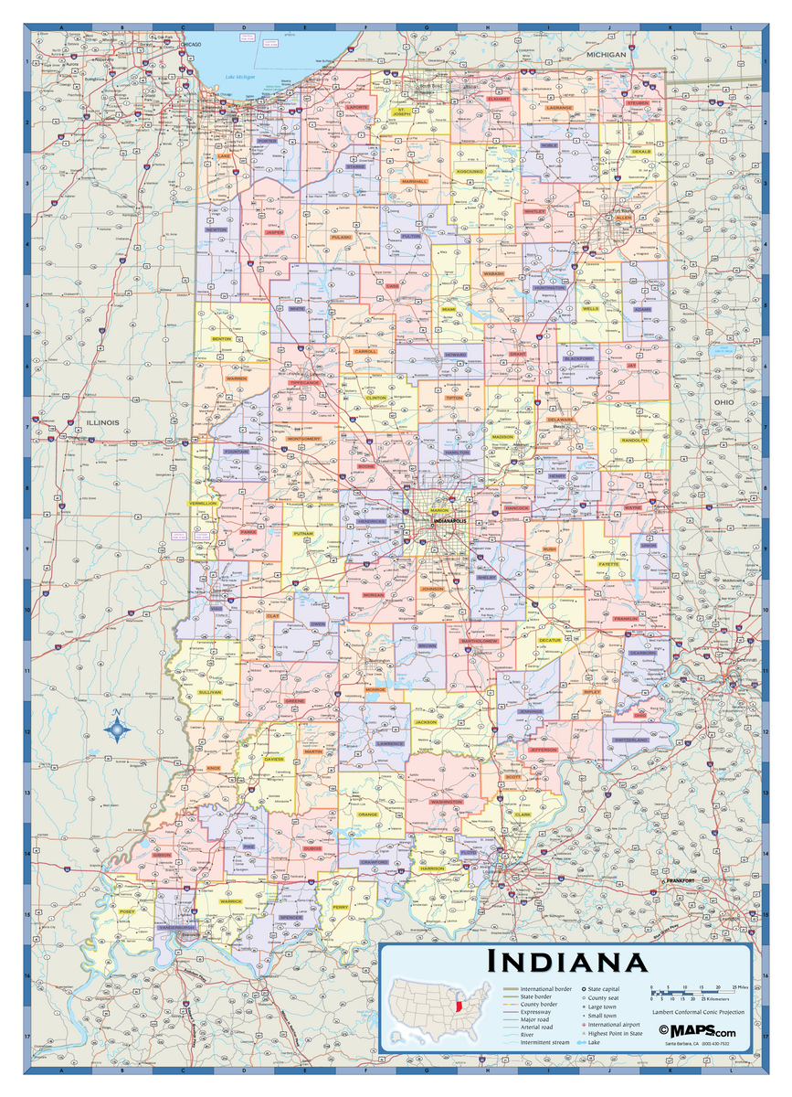 Indiana Counties Wall Map – MAD MAPS