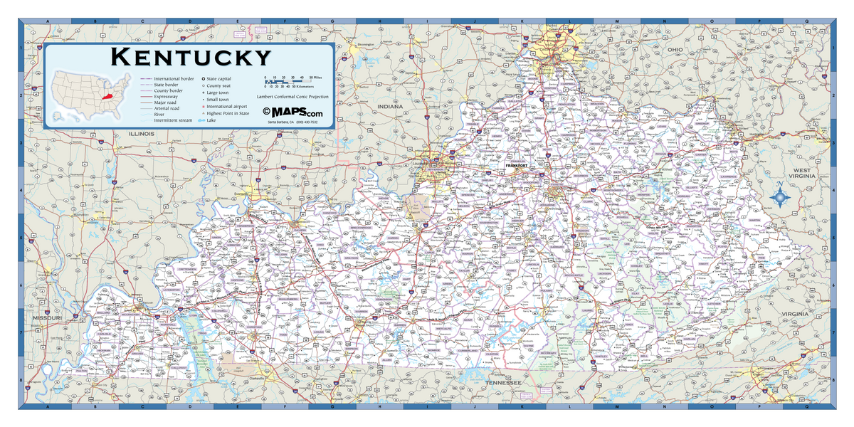 Kentucky Road Map With Counties Map Of Kentucky