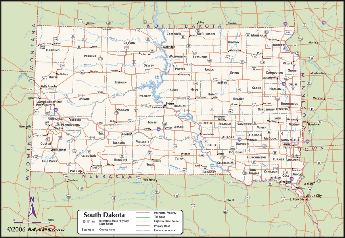 South Dakota County Wall Map – MAD MAPS