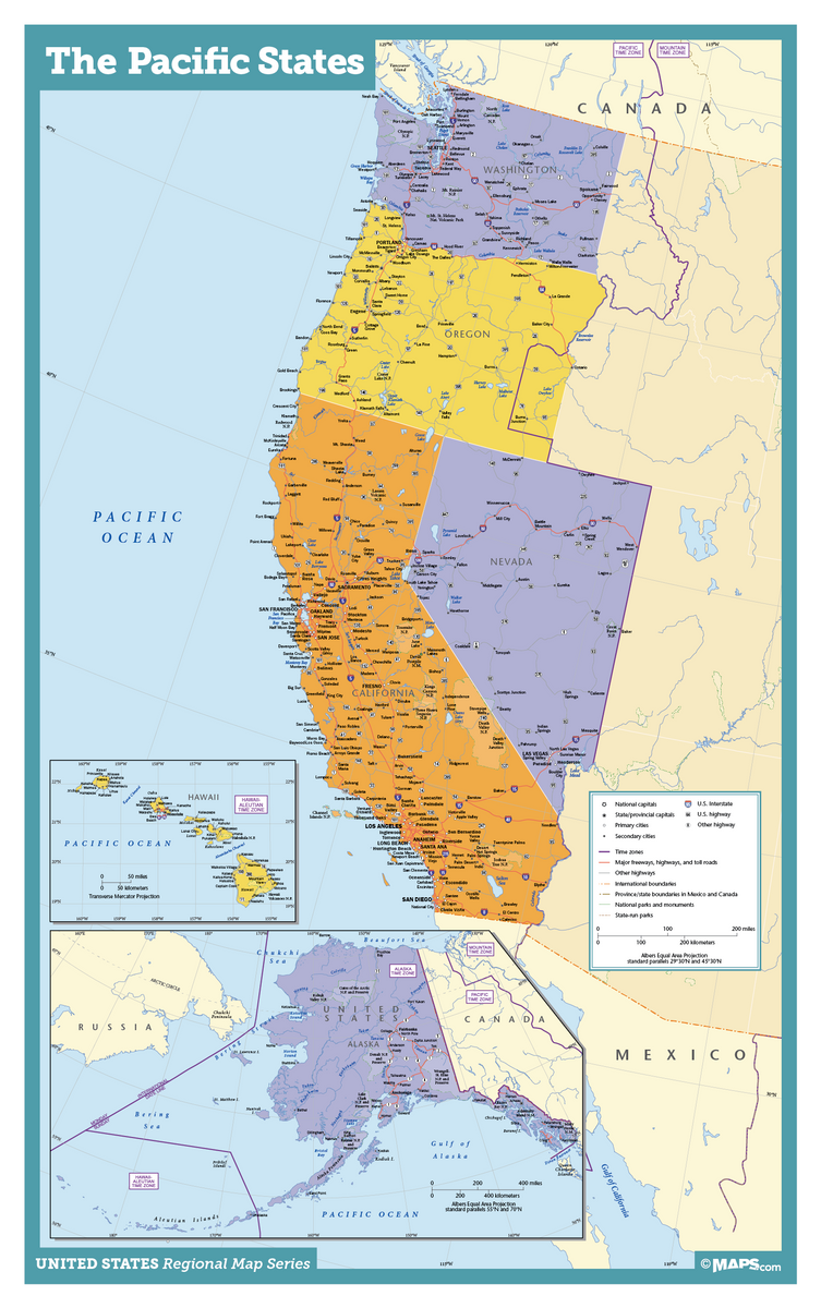 Pacific States USA Wall Map – MAD MAPS